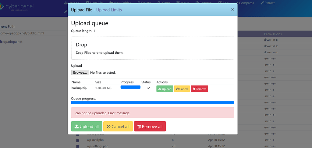 Cant Upload Files Via File Manager Web Server Cyberpanel Community