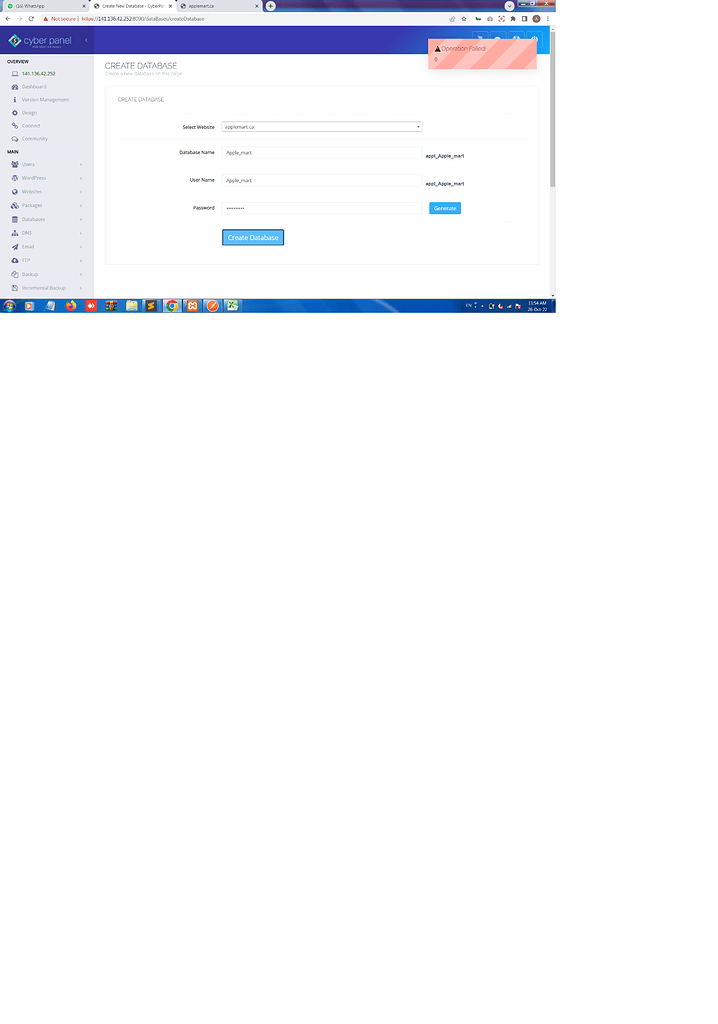 How To Create Database Facing Operation Failed Error Support And Discussion Cyberpanel Community