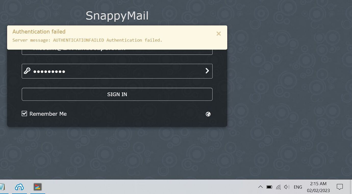 Authentication failed Email Snappy Mail - Bug Report - CyberPanel Community
