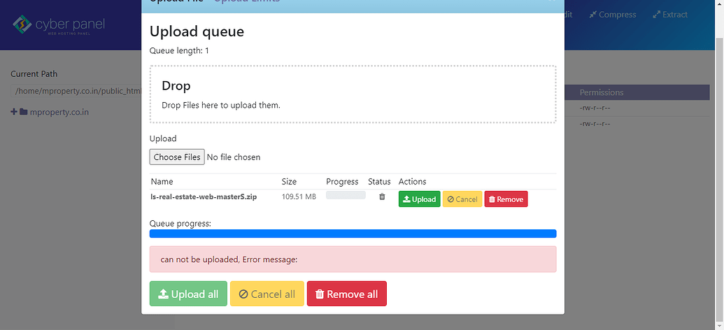 File Manager Upload Can Not Be Uploaded Error Message General Discussion Cyberpanel Community