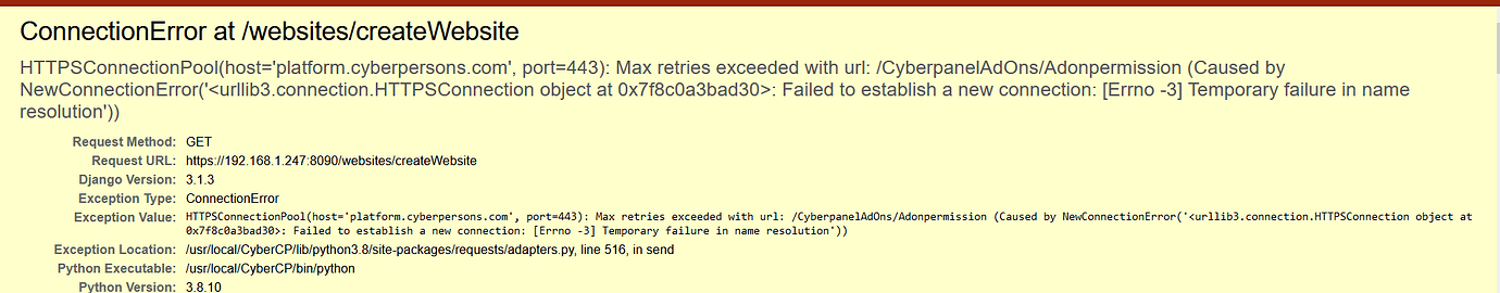 Error when /createWebsite - General Discussion - CyberPanel Community