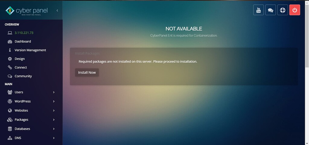 Cannot Install Containerization Even Tho Installed Cyperpanelent