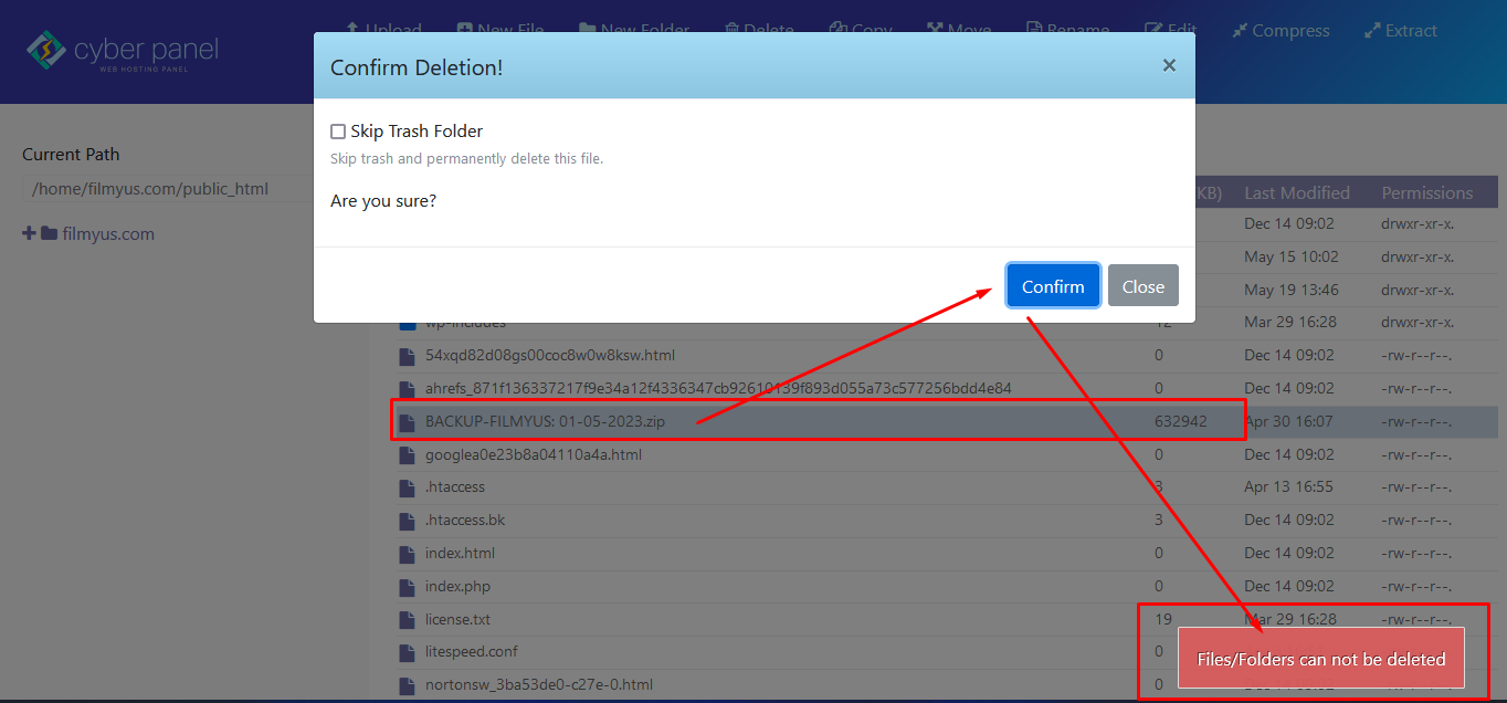 Files Folders Can Not Be Deleted Problem Web Server Cyberpanel Community